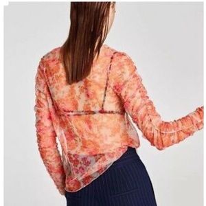 Zara | Tops | Zara Floral Sheer Long Sleeve Mesh Top | Poshmark